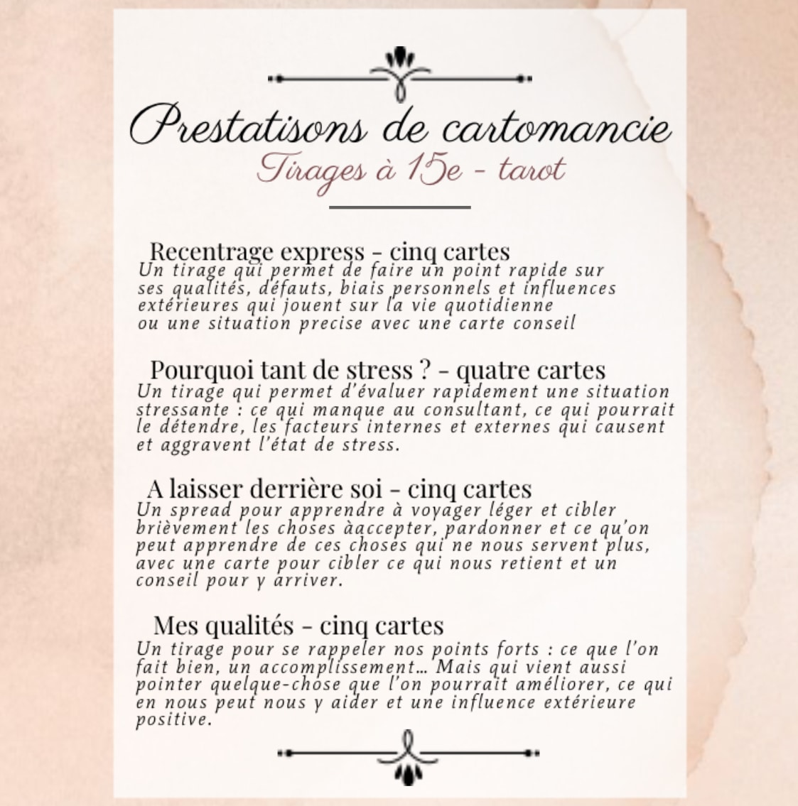 Tarifs de cartomancie en ligne du salon - Le Salon Divinatoire